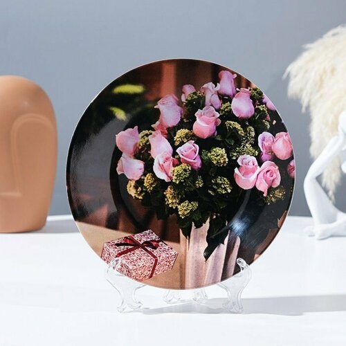 Тарелка декоративная «Розовые розы», настенная, D = 17,5 см (комплект из 3 шт)
