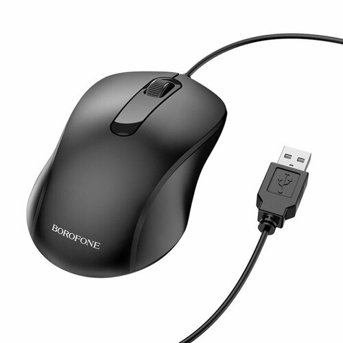 Мышь Borofone BG4, проводная, оптическая, 1000 dpi, 1.5 м, USB, чёрная (комплект из 3 шт)
