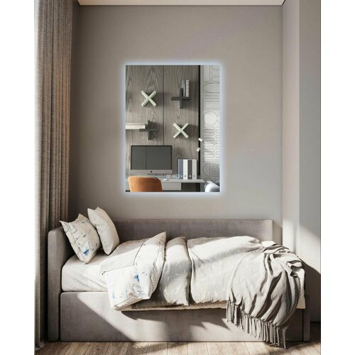 Зеркало для ванной с часами Qwerty 120*100 вертикальное с холодной LED-подсветкой
