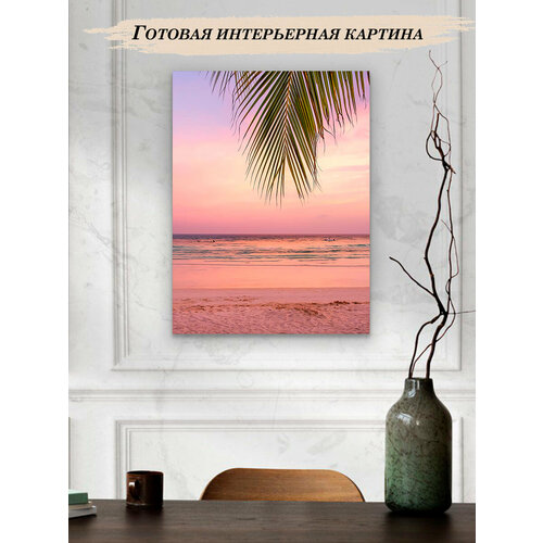 Картины для интерьера 20х30 Море закат ветка пальмы морской пейзаж