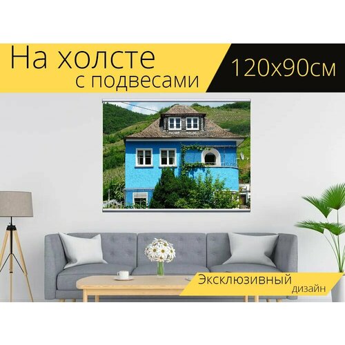 Картина на холсте "Дом, синий дом, синий" с подвесами 120х90 см. для интерьера