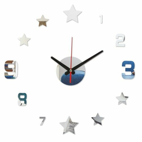 SUI Часы-наклейка, серия: DIY, "Звезды", плавный ход, d-40 см, серебро