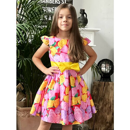 Платье Бушон, размер 122-128, желтый, розовый
