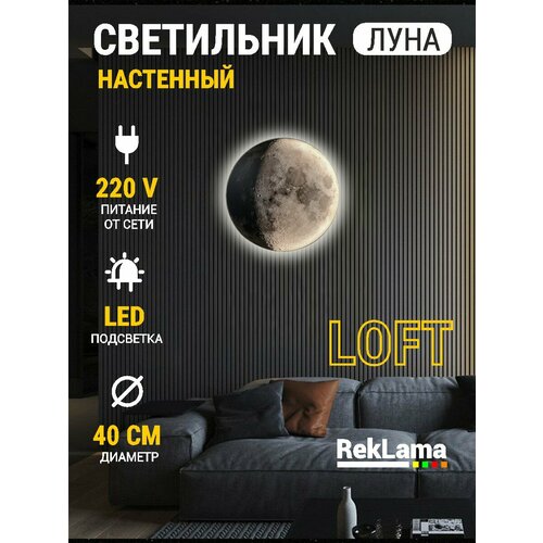 Светильник настенный светодиодный бра луна 40*40 см, питание от сети, 1 шт.