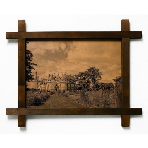 Картина Шомон-сюр-Луар, Франция, гравировка на натуральной коже, интерьерная для украшения и декора на стену в деревянной раме, подарок, BoomGift
