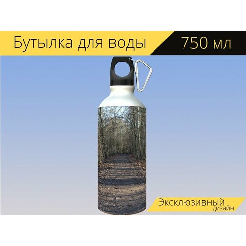 Бутылка фляга для воды "Лесная тропа, лес, дорожка" 750 мл. с карабином и принтом