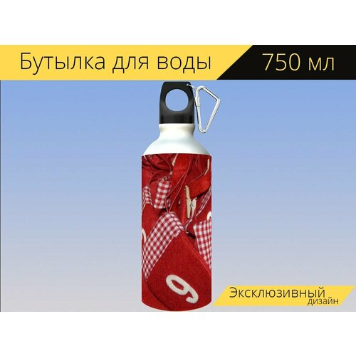 Бутылка фляга для воды "Календарь появления, адвент, рождество" 750 мл. с карабином и принтом