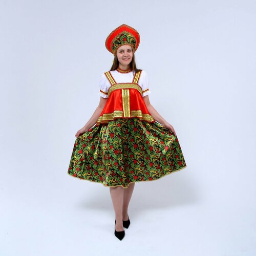 Русский костюм женский «Рябинушка», платье с отлетной кокеткой, кокошник, р. 52-54, рост 170 см