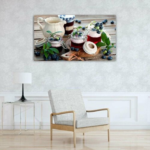 Картина на холсте 60x110 LinxOne "Десерт желе голубика" интерьерная для дома / на стену / на кухню / с подрамником