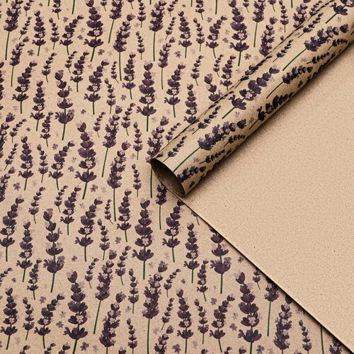 Бумага упаковочная, крафт бурый "Фиолетовые цветы", 50 x 70 см, 10 шт.