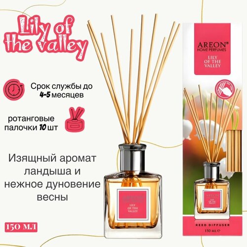 Ароматизатор для дома AREON home perfumes диффузор Lily of the Valley, 150 мл (флакон, деревянные палочки)