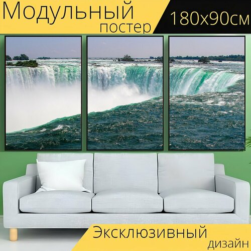 Модульный постер "Ниагара, водопад, природа" 180 x 90 см. для интерьера