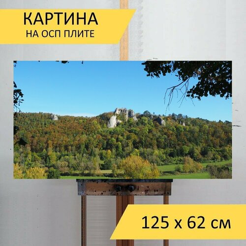Картина на ОСП 125х62 см. "Руины хохенгерхаузена, русский замок, разорение" горизонтальная, для интерьера, с креплениями