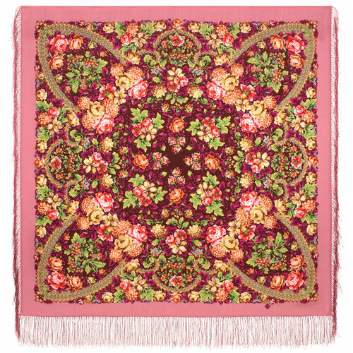 Платок Павловопосадская платочная мануфактура,125х125 см, розовый, коралловый