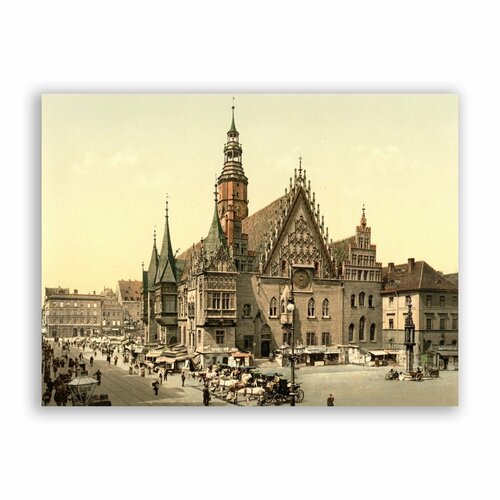 Постер, плакат на бумаге / Town hall from the east, Breslau, Silesia, Germany / Размер 80 x 106 см