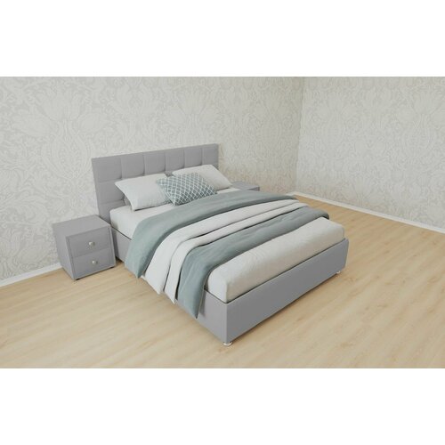 Односпальная кровать Афина 120x200 основание металлическое с ламелями велюр серый ножки 5 см