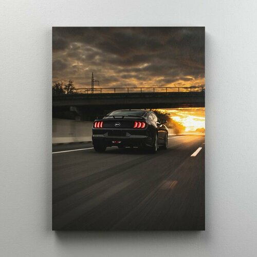 Интерьерная картина на холсте "Спортивный автомобиль - Ford Mustang GT на закате" размер 30x40 см