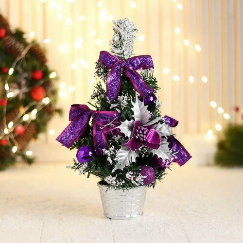 Зимнее волшебство Ёлка декор "Праздничная" бантик цветок подарок, 15х29 см, фиолетовый