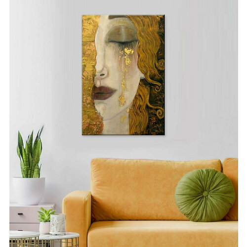 Интерьерная картина на холсте - Густав Климт Золотые слезы, девушка 40х60