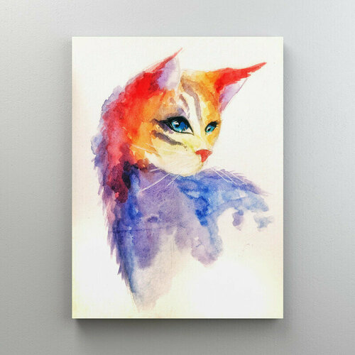 Интерьерная картина на холсте "Акварельная живопись - рыжий кот" размер 22x30 см