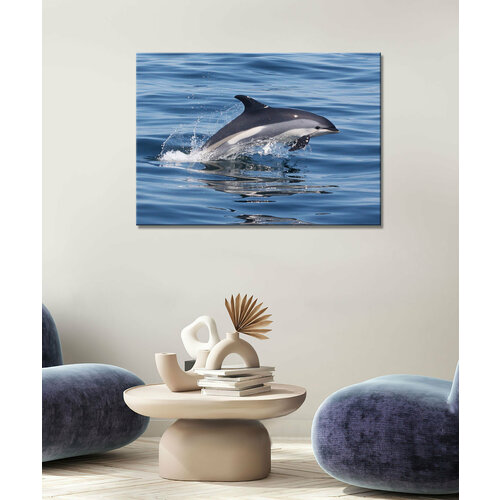 Картина - дельфин, экзотический дельфин, живая природа, дельфин в море (2) 60х80