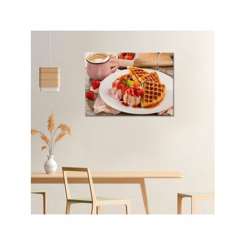 Картина на холсте с подрамником Вафли с клубникой и мороженым 40х60