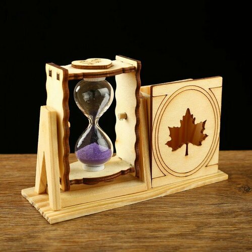 Песочные часы "Кленовый лист", сувенирные, с карандашницей, 10 х 13.5 см, микс (комплект из 6 шт)