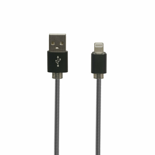 USB кабель "LP" для Apple Lightning 8 pin металлическая оплетка 1м черный