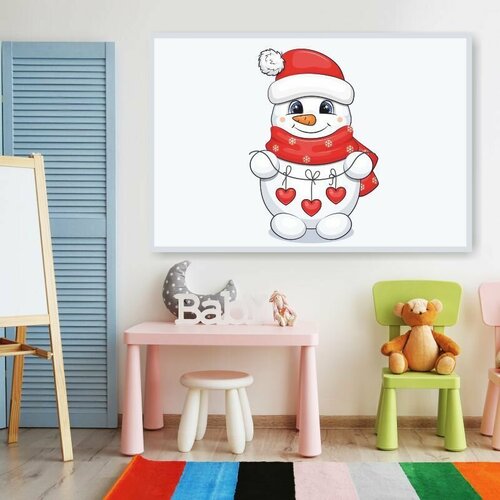 Постер для интерьера на стену Новый Год Снеговичок для детской Горизонтальный 50х40 см в тубусе ПолиЦентр