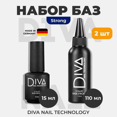 База для гель лака Diva Nail Technology жесткая для ногтей прозрачная, 2 шт 15 мл и 110 мл