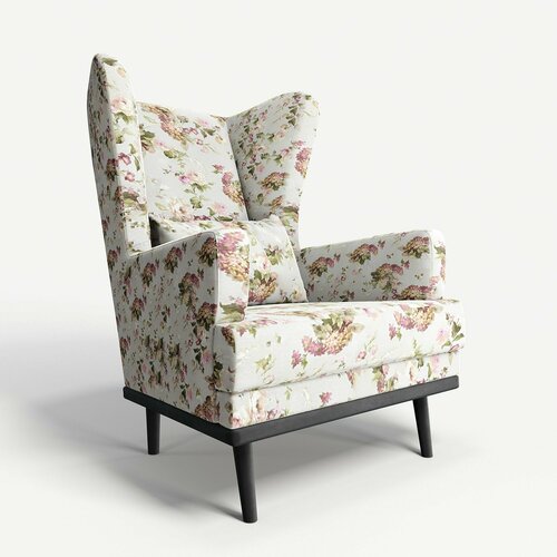 Мягкое кресло с ушами Фантазёр Принт ARCADIA ROSE на высоких ножках, для отдыха и чтения книг. В гостиную, балкон, спальню и переговорную комнату.