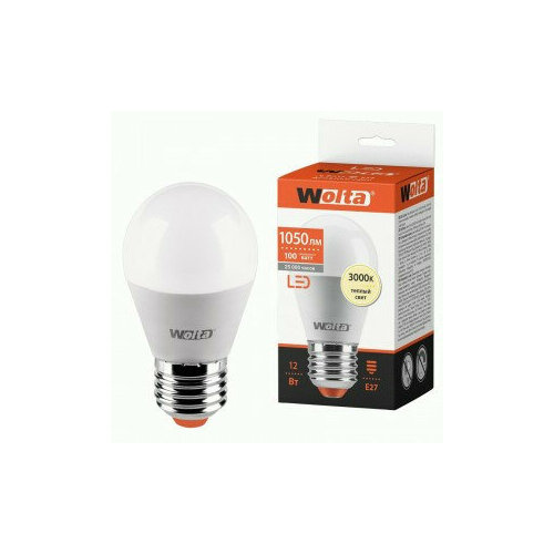Светодиодная LED лампа WOLTA лампа Шар G45 E27 12W (1050lm) 3000K 2K 25Y45GL12E27 92х45х45 (упаковка 18 штук)
