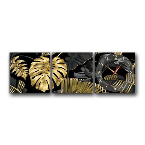 Часы настенные на стекле | Diva Kartina | Арт Постеры. Золотые тропики | 90X30 см | Немецкий механизм