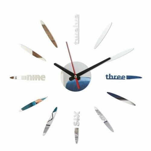 Часы-наклейка, серия: , Лучи, плавный ход, d-40 см, серебро