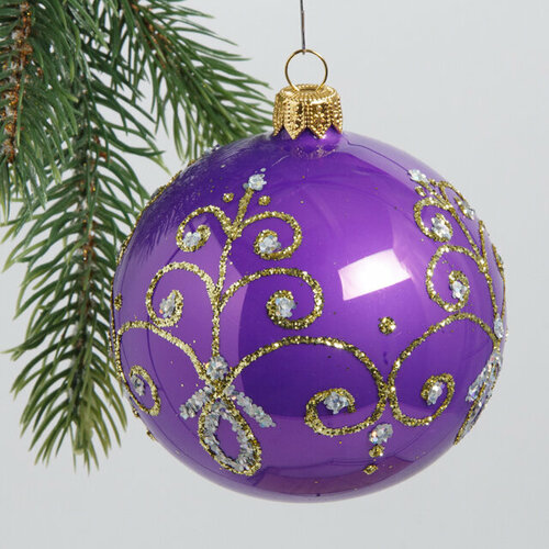 Елочка Стеклянный елочный шар Феерия 8 см фиолетовый С 2112