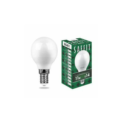 Светодиодная LED лампа Saffit шар G45 E14 11W(905lm) 4000K 4K матовая, пластик 80x45 SBG4511 55138 (упаковка 12 штук)