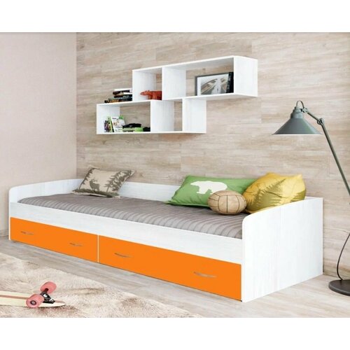 Кровать с выкатными ящиками Ярофф 2000х900 Винтерберг/оранжевый