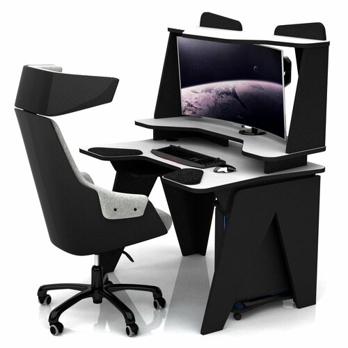 Геймерские игровые столы и кресла Игровой компьютерный стол для геймера с надставкой DX BIG RAPTOR Soft Белый