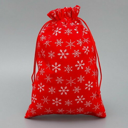 Мешочек подарочный холща "С праздником", снежинки, 20 x 30 см +/- 1.5 см, 5 шт.