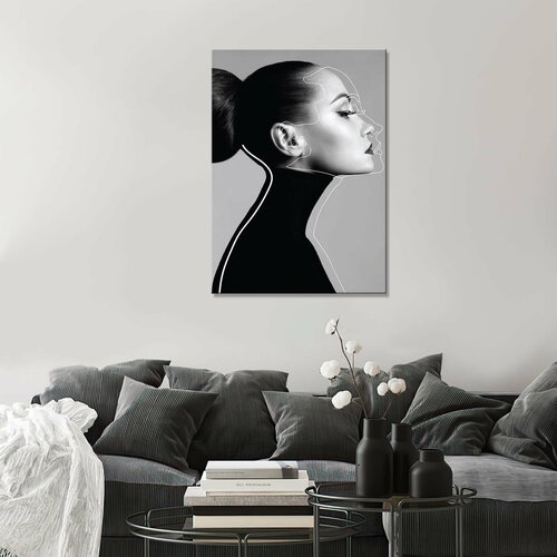 Картина/Картина на холсте/Картина на холсте для интерьера/ Картина на стену/ Картина в подарок для дома/ - Чёрно-белая девушка в профиль 40х60