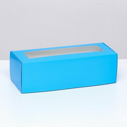Коробка складная с окном под рулет, голубая, 26 x 10 x 8 см