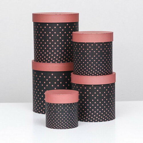 Набор круглых коробок 5в1 "Розово-черный горох", 25 x 25 -15 x 15 см