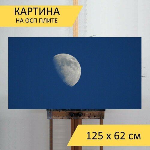 Картина на ОСП 125х62 см. "Луна, небо, пространство" горизонтальная, для интерьера, с креплениями