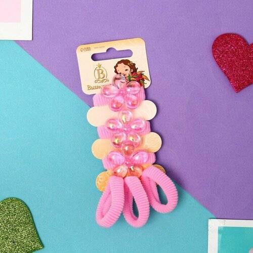 Выбражулька Резинка для волос "Сладость" (набор 6 шт) цветочек, 2 см, розовый
