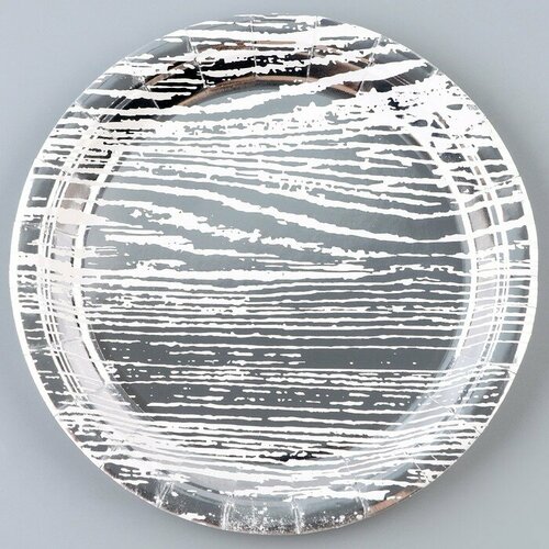 Тарелка бумажная «Полосы», в наборе 6 шт, цвет серебро