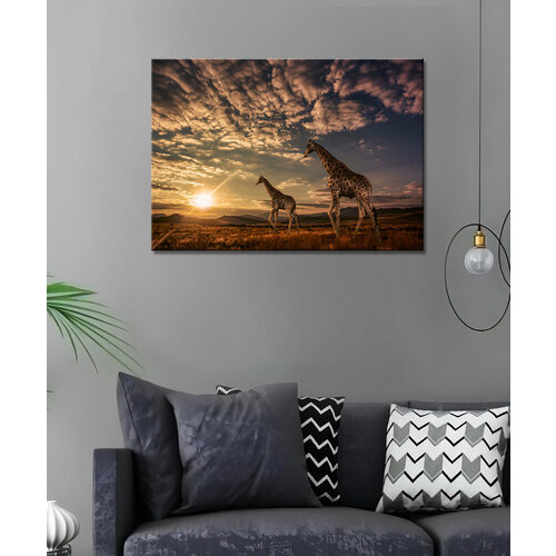 Картина на холсте - Жираф Африка, закат природа (31) 60х80