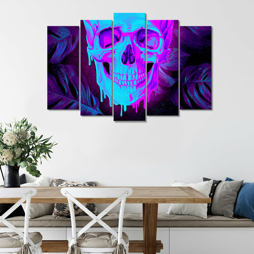 Модульная картина/Модульная картина на холсте/Модульная картина в подарок/Neon Skull/Неоновый череп 125х85
