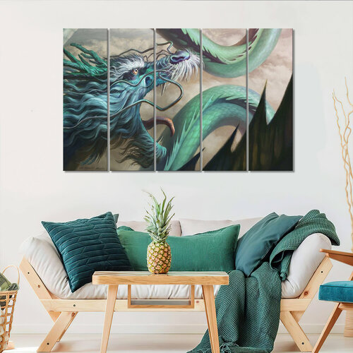 Модульная картина/Модульная картина на холсте/Модульная картина в подарок/Синий дракон - Blue Dragon150х100