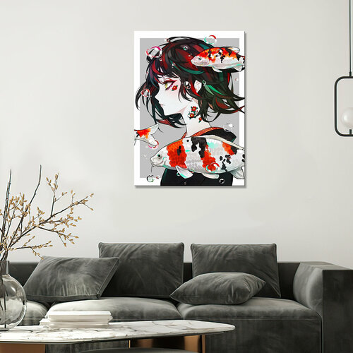 Интерьерная картина на холсте - Аниме-девочка с рыбками арт 40х60