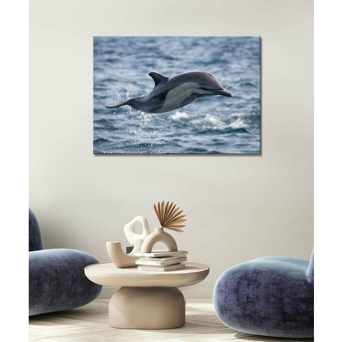 Картина - дельфин, экзотический дельфин, живая природа, дельфин в море (20) 30х40
